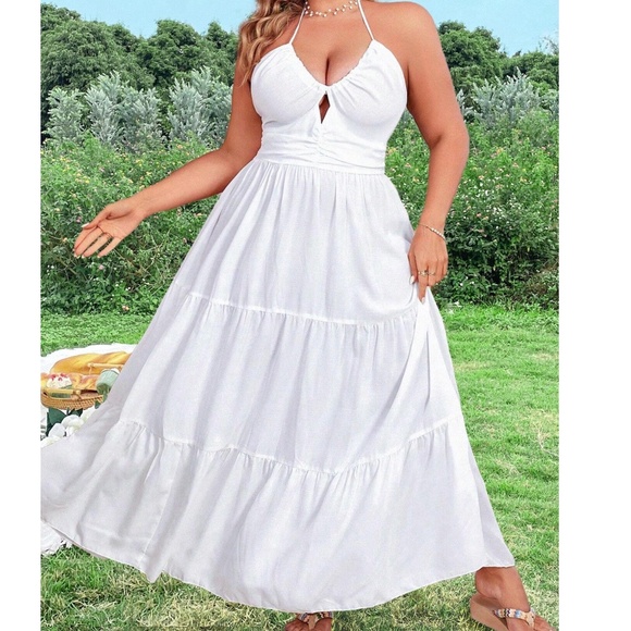 BellanBlue | Dresses | Plus White Ruffle Hem Cut Out Halter Backless ...